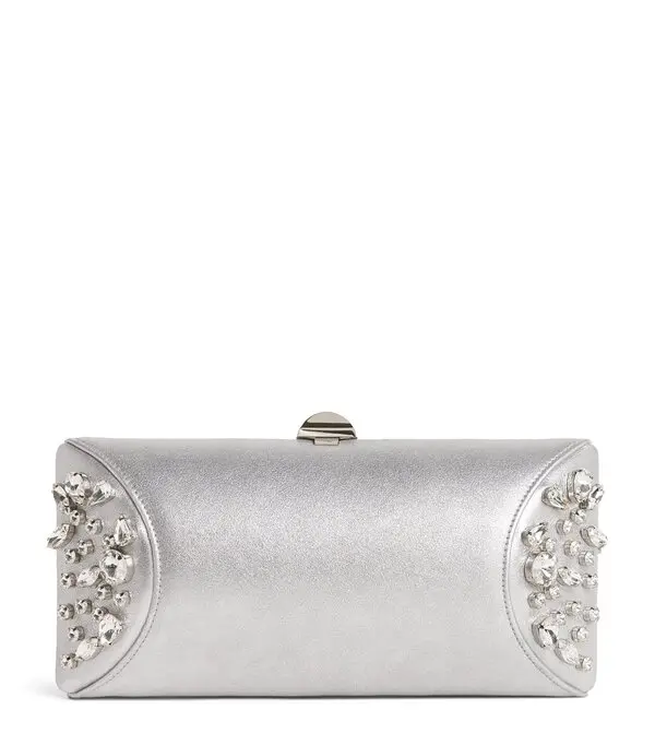 Rodo Metallic Leather Embellished Tube Clutch Bag