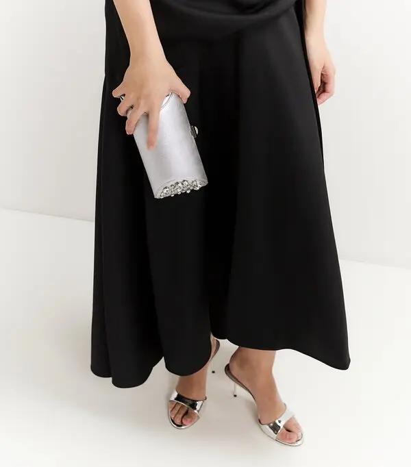 Rodo Metallic Leather Embellished Tube Clutch Bag