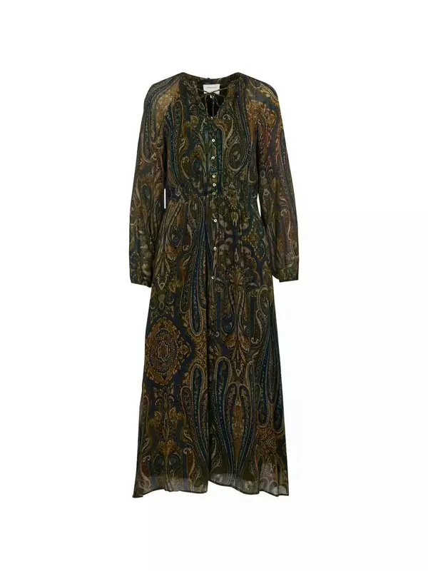 Maison123 Pepite Paisley-print Tied-neck Midi Dress - Brown