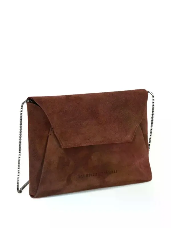Brunello Cucinelli Duo Pochette In Suede With Precious Chain - Brown