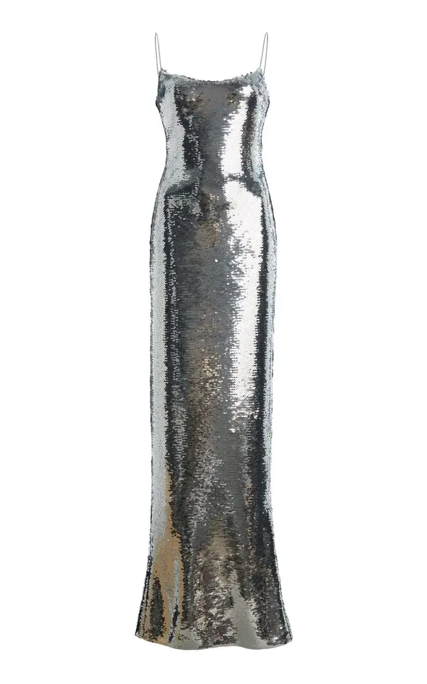 THE NEW ARRIVALS ILKYAZ OZEL Isis Sequined Maxi Dress - Silver