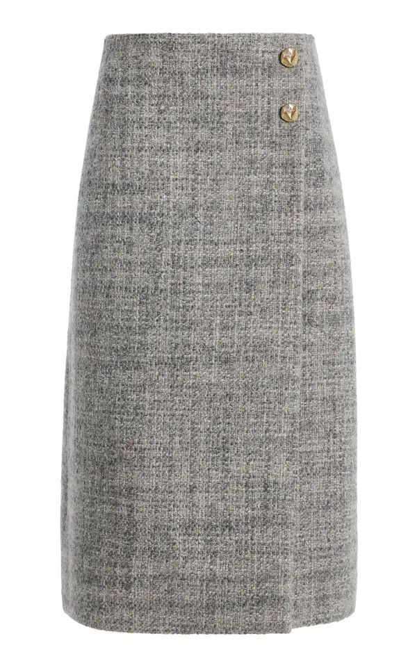 Cara Cara Luca Wool Tweed Midi Skirt - Grey