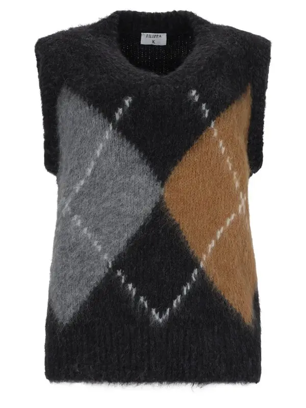 Filippa K Gilet A Quadri In Alpaca - Charcoal