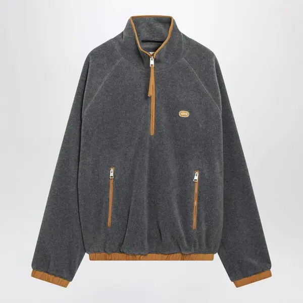 AMI Paris Half-zip Fleece Vareuse With Bouclé Chest Patch - Grey