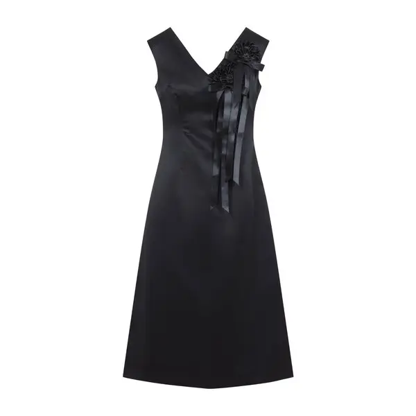 Simone Rocha Ribbon Rosette Portrait Midi Dress - Black