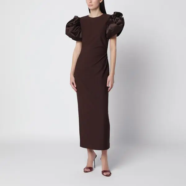 ROTATE BY BIRGER CHRISTENSEN Draped Puff Midi Dress With Balloon Sleeves