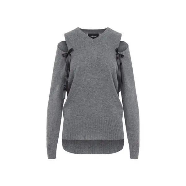 Simone Rocha Relaxed Cashmere Slash V-neck Jumper With Bow