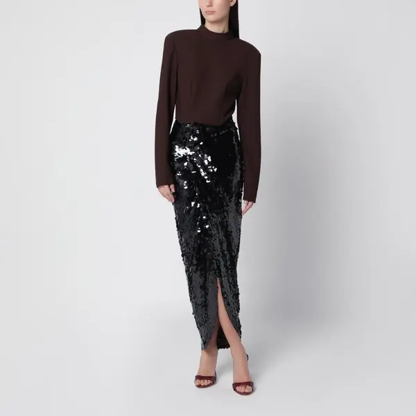 ROTATE BY BIRGER CHRISTENSEN Mole Midi Dress With Knot Detail And Sequin Skirt - Brown
