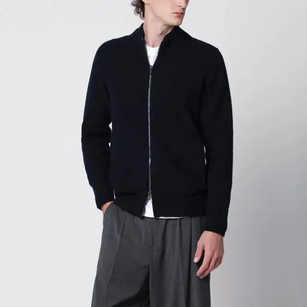 DRUMOHR Wool Zip-up Cardigan With Ribbed Trim And Side Welt Pockets - Blue