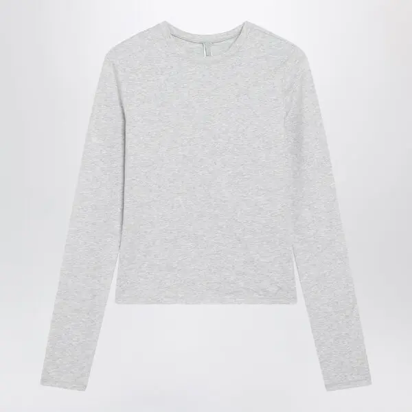 SKIMS Lightweight Stretch Long-sleeve Crew-neck T-shirt With Decorative Topstitching - Grey