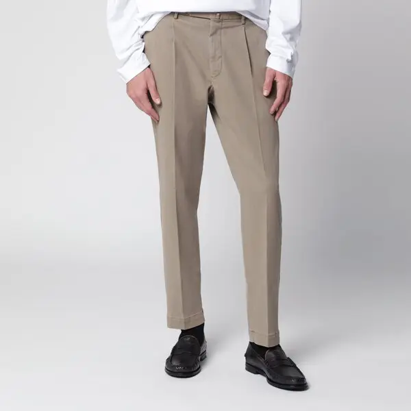 SANTANIELLO Arechi Cotton-blend Tailored Trousers With Pleat & Turn-up Hem