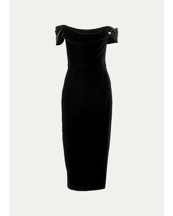 Carolina Herrera Velvet Off-shoulder Midi Dress - Black