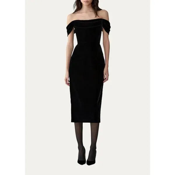 Carolina Herrera Velvet Off-shoulder Midi Dress