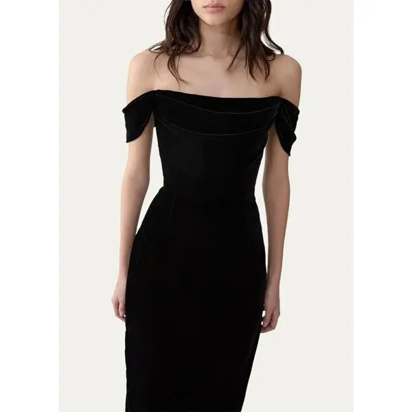 Carolina Herrera Velvet Off-shoulder Midi Dress