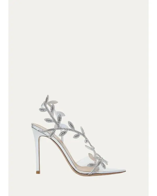 GIANVITO ROSSI Crystal Branch Slingback Cocktail Sandals - Silver