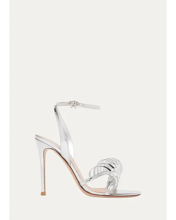 GIANVITO ROSSI 105mm Metallic Leather Caged Loop Sandals - Silver