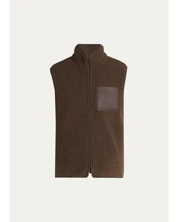 Moncler Leather-pocket Teddy Vest - Brown