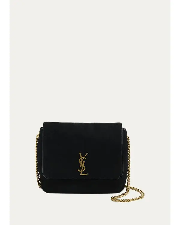 Saint Laurent Kate Flap Shoulder Bag In Suede - Noir