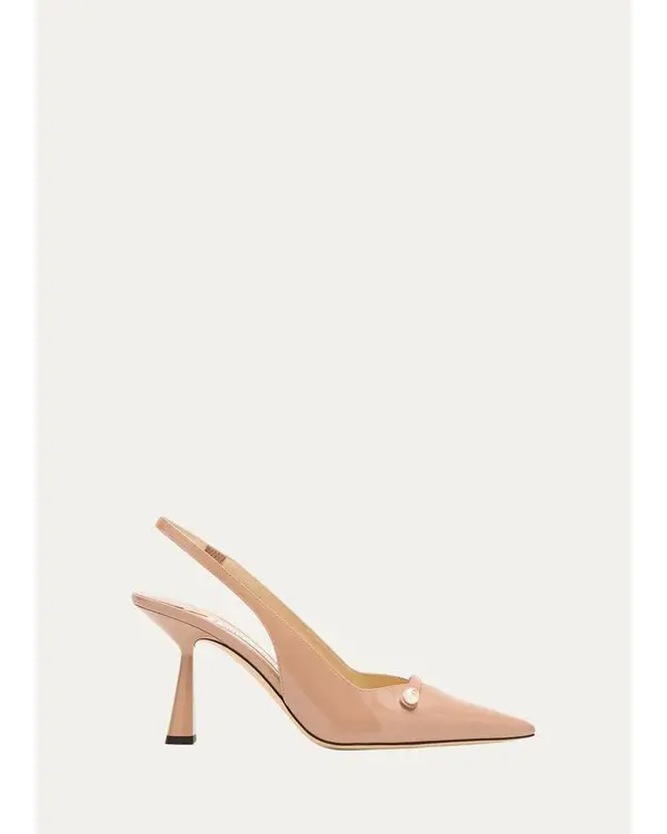 JIMMY CHOO Amita 85 Patent Leather Slingback Pumps - Ltpink