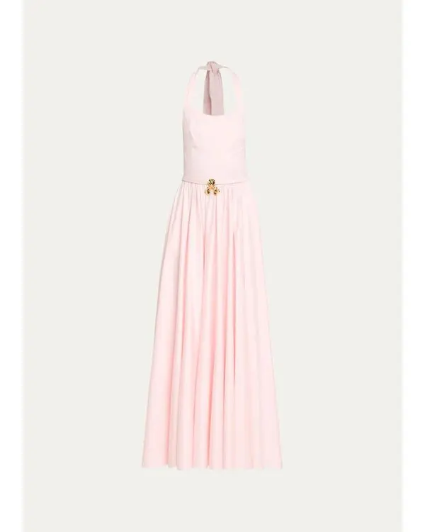 Oscar De La Renta Iris Belted Stretch Cotton Fit-and-flare Halter Dress - Soft Bloss