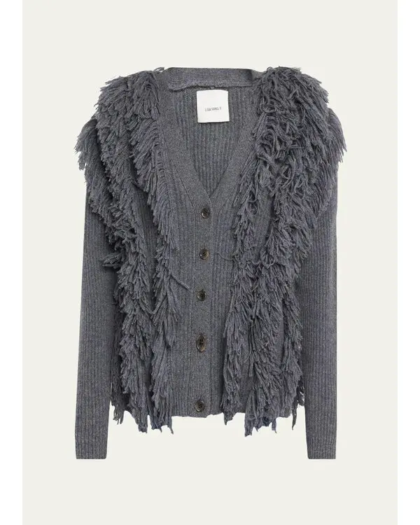 LISA YANG Soreia Cashmere Fringe V-neck Cardigan - Graphite