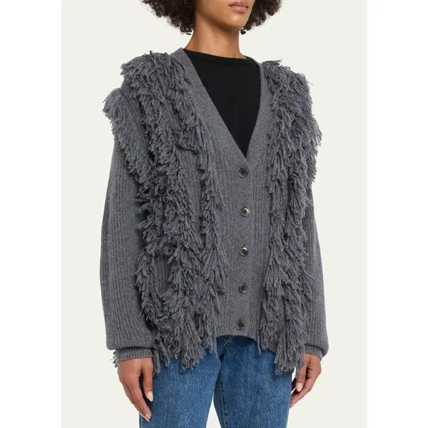 LISA YANG Soreia Cashmere Fringe V-neck Cardigan