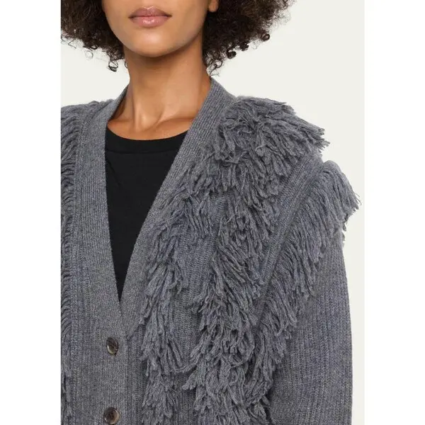 LISA YANG Soreia Cashmere Fringe V-neck Cardigan