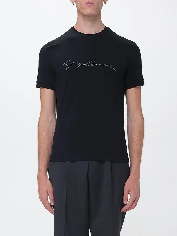 Giorgio Armani Stretch Cotton T-shirt With Logo - Black