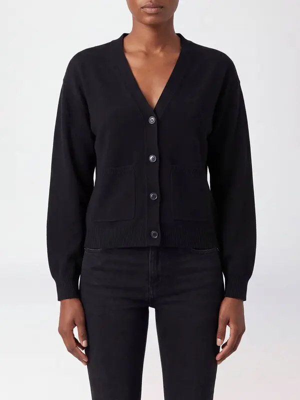 Erika Cavallini V-neck Virgin Wool Cardigan With Patch Pockets - Black