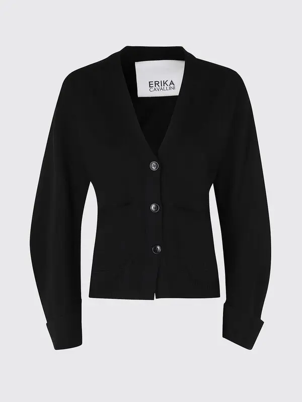 Erika Cavallini V-neck Virgin Wool Cardigan With Patch Pockets - Black