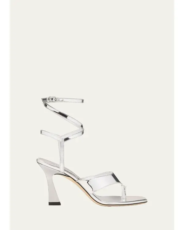 STUART WEITZMAN 85mm Vinnie Metallic Leather Wrap Thong Sandals