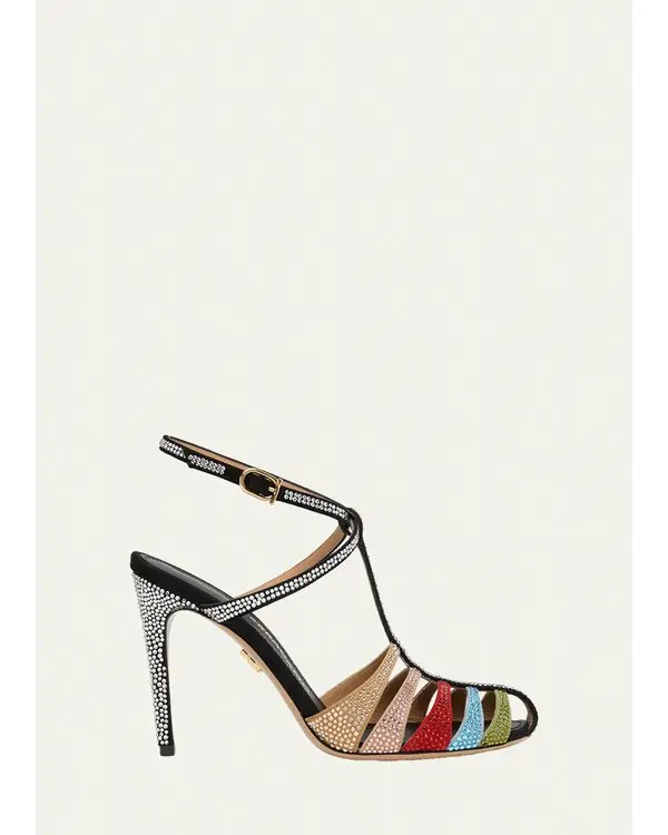 FERRAGAMO 95mm Lipa Rainbow Embellished Suede Pumps