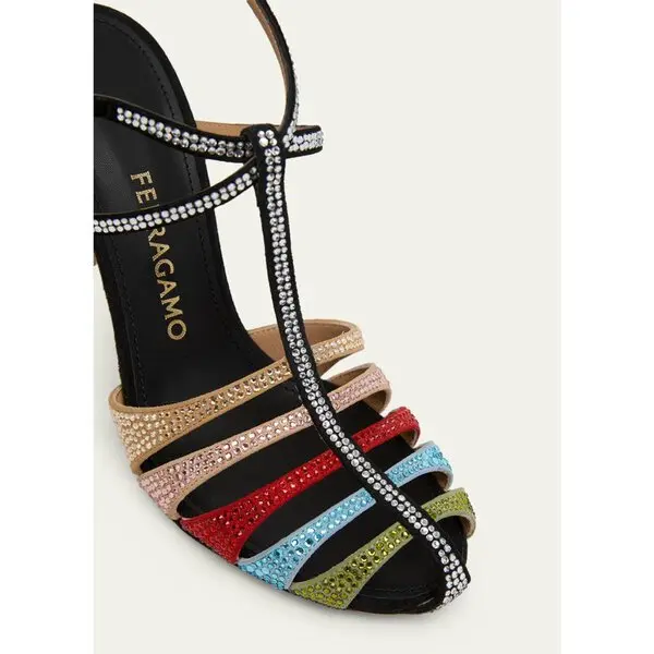 FERRAGAMO 95mm Lipa Rainbow Embellished Suede Pumps