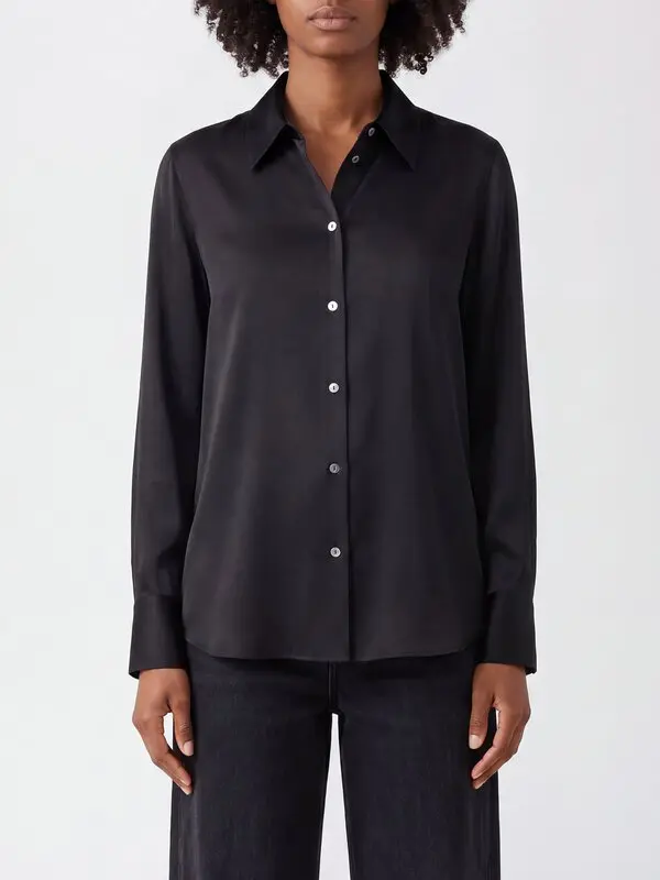 Vince Slim Fit Check Silk-blend Shirt With Classic Collar - Black