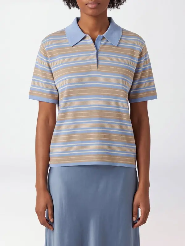 Guest In Residence Striped Knit Polo In Cotton And Cashmere - Blue