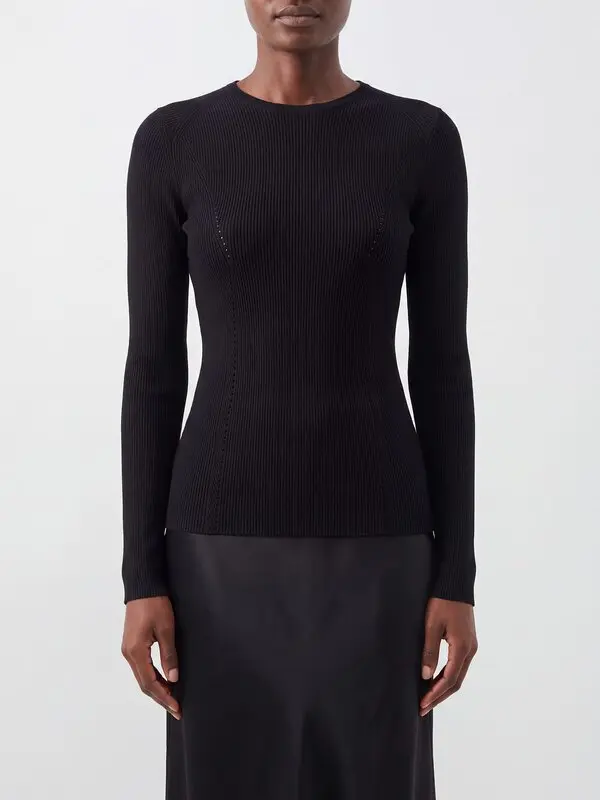 HERSKIND Slim Fit Long-sleeved Crewneck Top In Genuine Leather