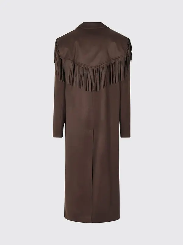 Federica Tosi Long Single-breasted Wool And Cashmere Coat With Fringes - Brown