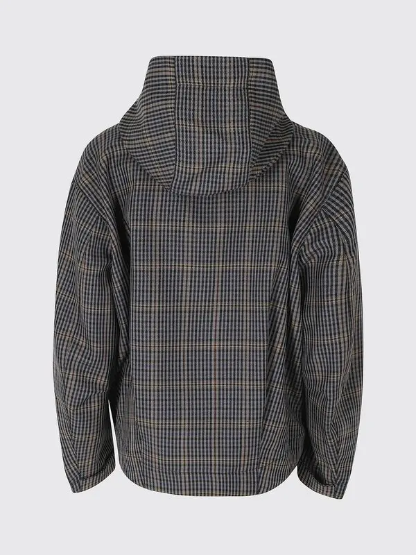TELA Short Tartan Wool Blend Windbreaker Jacket With Hood