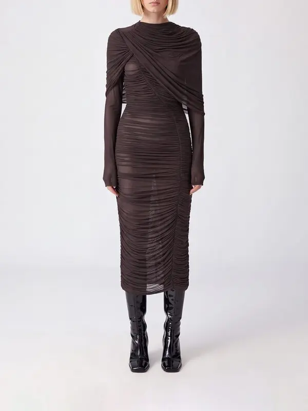 Magda Butrym Asymmetrical Draped Midi Dress In Cupro Jersey - Brown