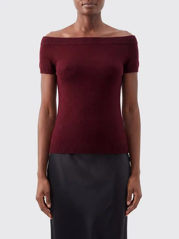 IRO PARIS Boat Neck Cashmere And Wool Knit Top With Short Sleeves And A Slim Fit - Plum