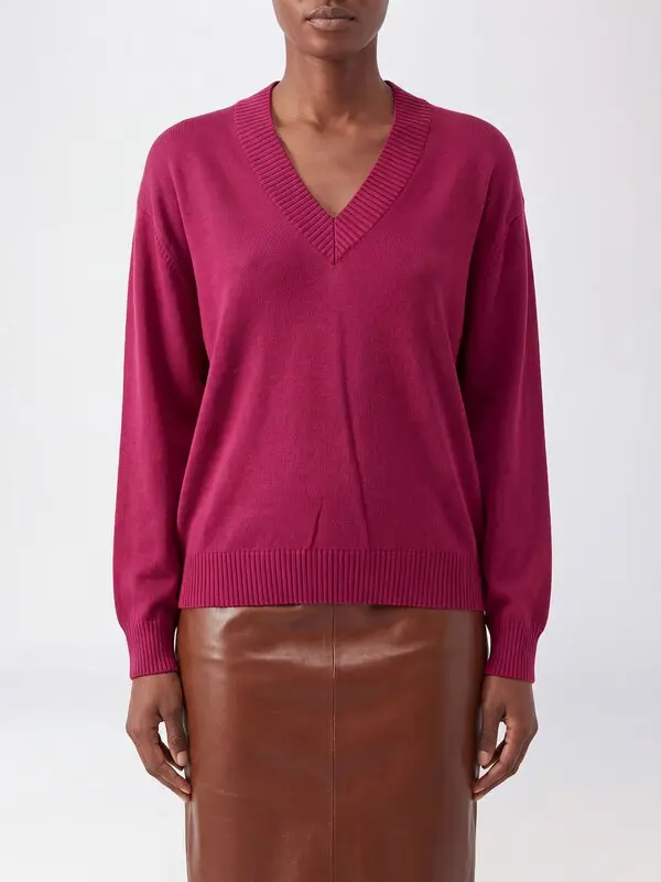 IRO PARIS V-neck Viscose Blend Jumper With Ribbed Trim - Raspberry