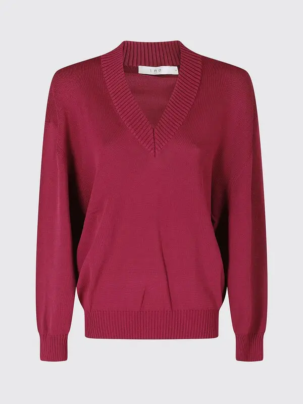 IRO PARIS V-neck Viscose Blend Jumper With Ribbed Trim - Raspberry