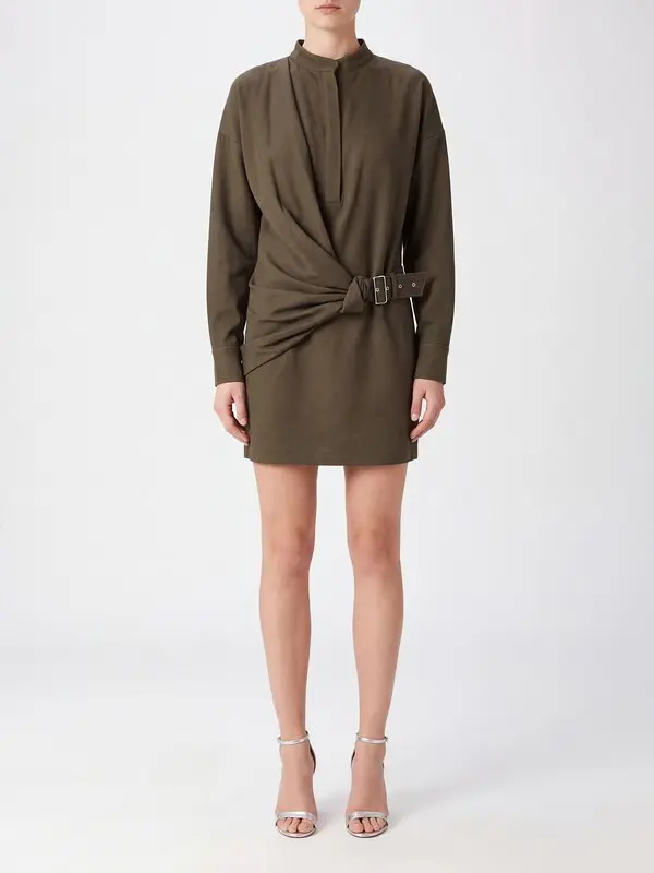 IRO PARIS Melva Draped Midi Shirt Dress In Wool Blend - Green