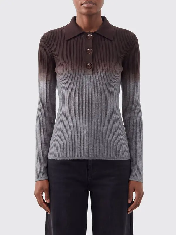 ALYSI Slim Fit Wool Knit Polo With Two-tone Abstract Motif