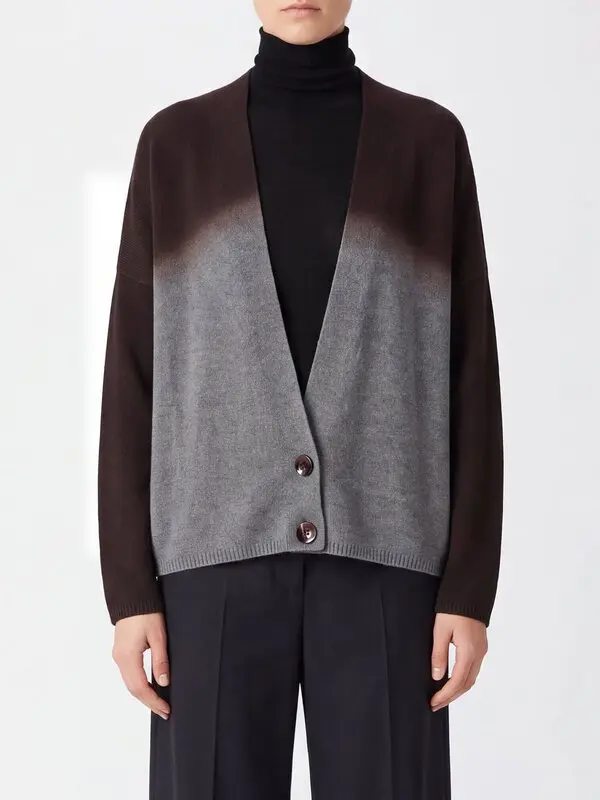 ALYSI Relaxed Fit Wool Blend Cardigan With Abstract Motif And V-neck - Grey
