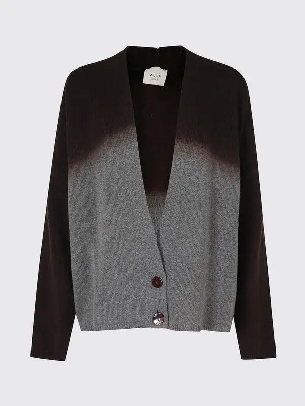ALYSI Relaxed Fit Wool Blend Cardigan With Abstract Motif And V-neck