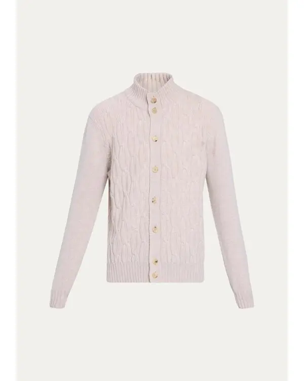 Fioroni Pure Cashmere Cable Knit Cardigan - Beige