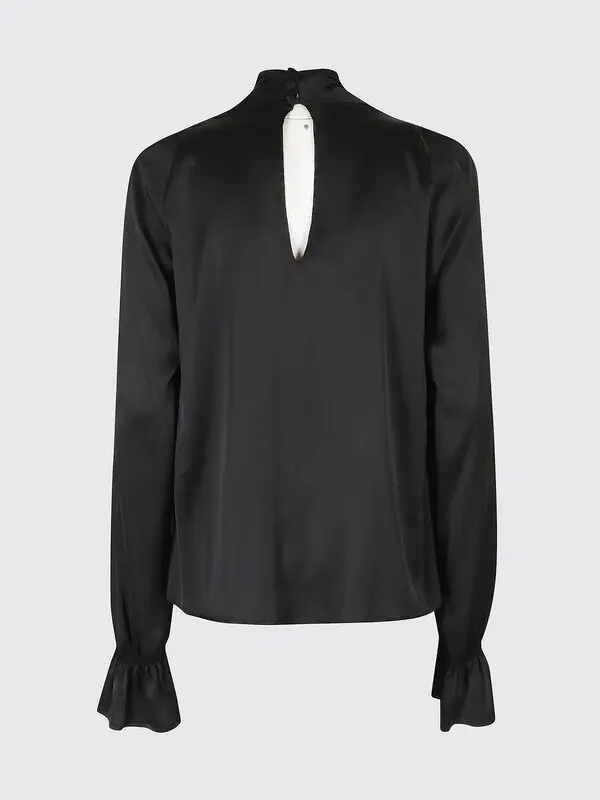 Raquel Diniz High-neck Long-sleeved Satin Blouse With V-neck - Black