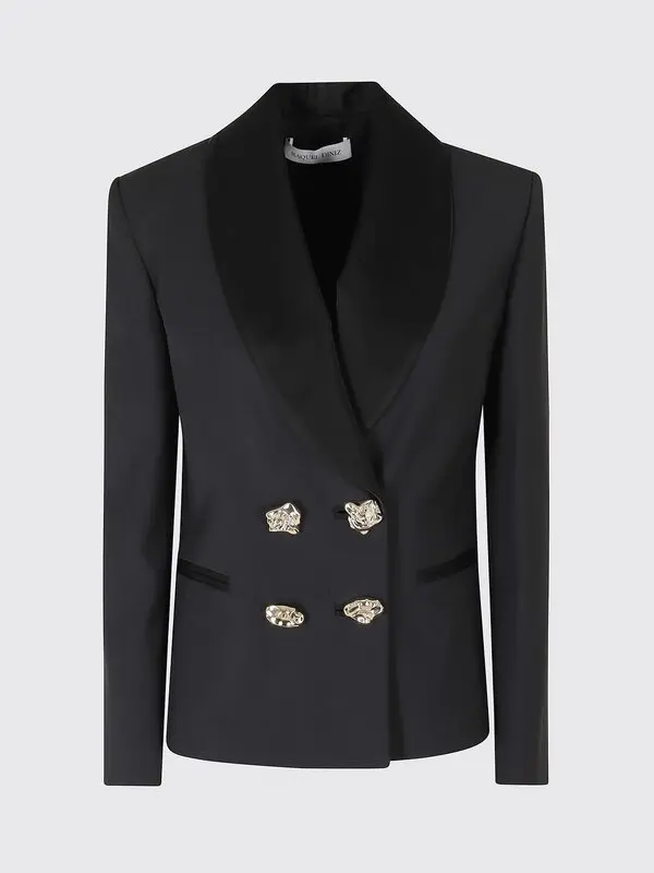 Raquel Diniz Double-breasted Wool Blazer With Satin Shawl Collar And Jewelled Buttons
