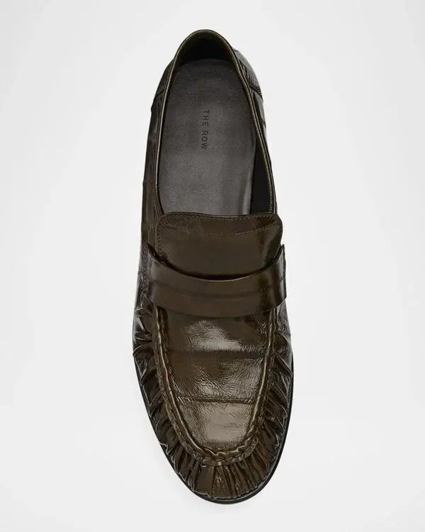 THE ROW Crinkled-leather Penny Loafers
